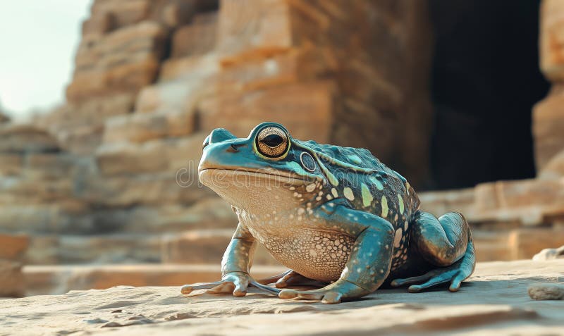 Colorful Frog Resting on Stone Surface Near Ancient Ruins Stock Image ...