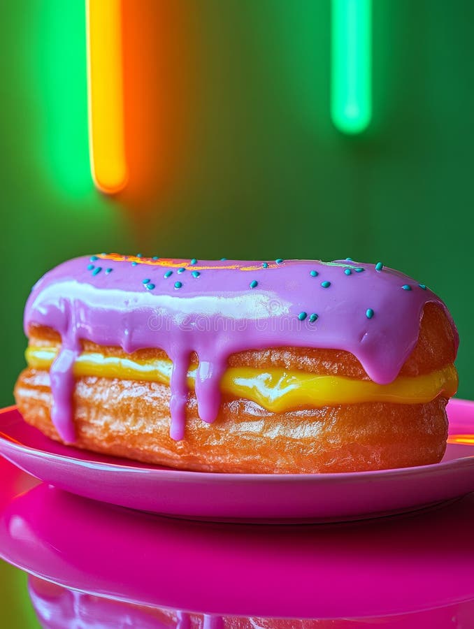 Colorful Frosted Eclair on a Neon Background Stock Image - Image of ...