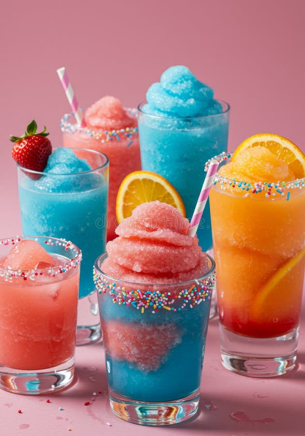 Colorful Frozen Drinks with Fruit Garnishes Stock Illustration ...