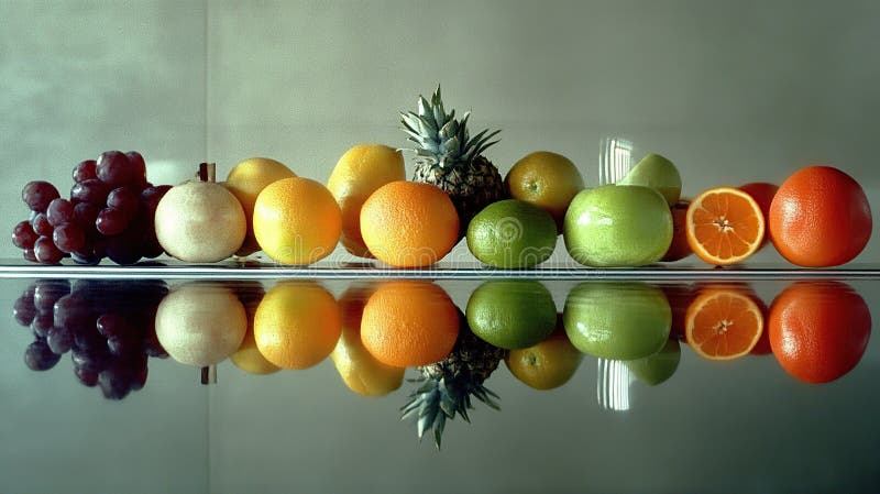 Colorful Fruit Arrangement with Reflection Stock Image - Image of diet ...