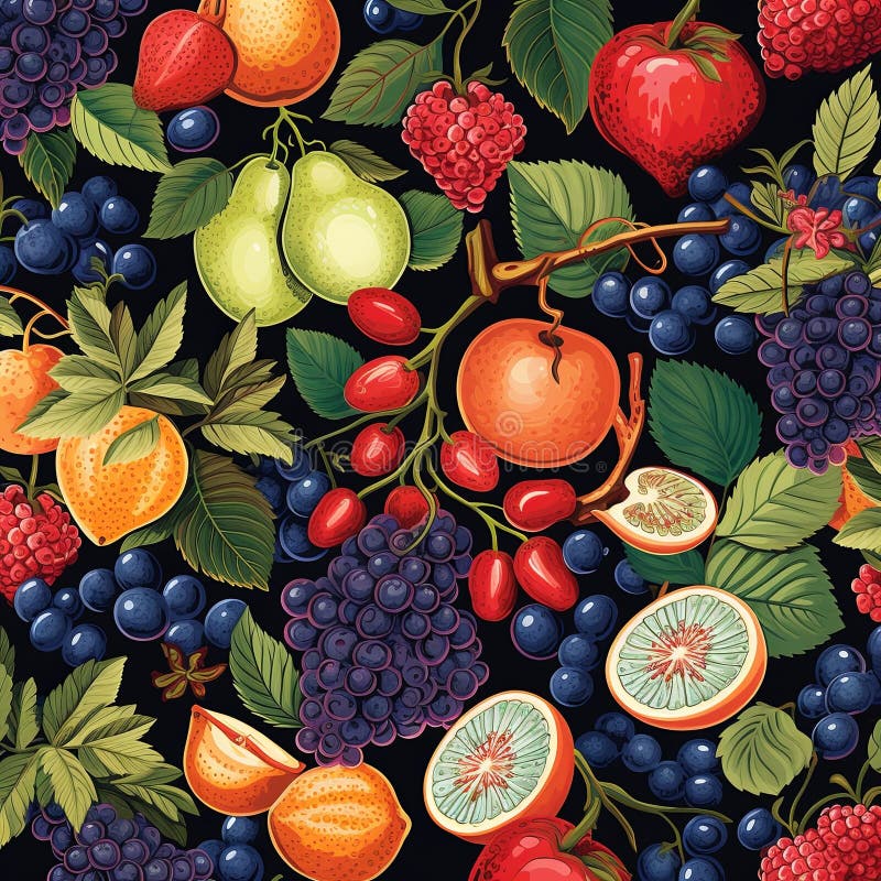 Colorful Fruit Background. Digital Paper with Fresh Fruits Stock Photo ...