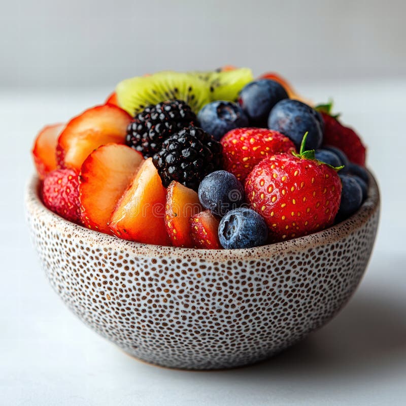 Colorful Fruit Bowl with Berries and Mint. Stock Illustration ...