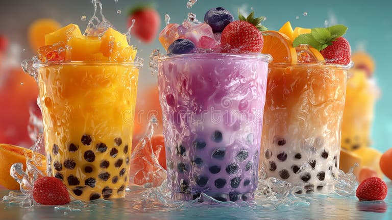 Colorful Fruit Bubble Tea Drinks Stock Photo - Image of craze, frothy ...