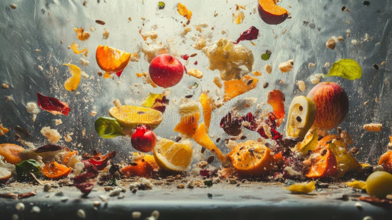 Colorful Fruit Explosion Against Dark Background Stock Illustration ...