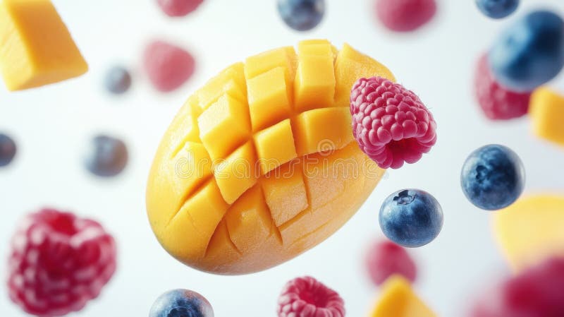 Colorful Fruit Explosion in Motion Stock Photo - Image of dessert ...
