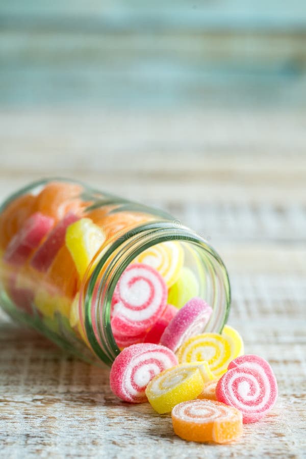 Colorful Fruit Jelly Candy on Wooden Stock Photo - Image of sticky ...