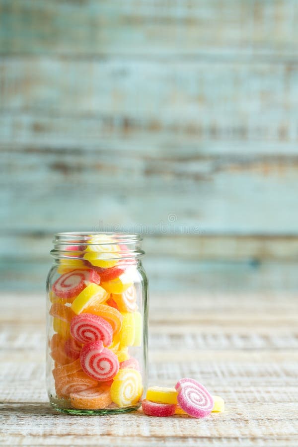 Colorful Fruit Jelly Candy on Wooden Stock Image - Image of candy ...