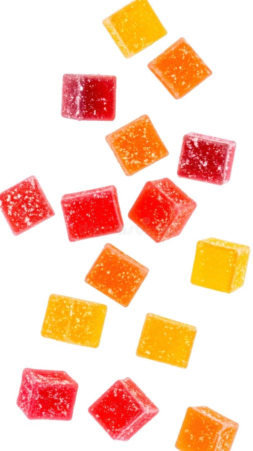 Colorful Fruit Jelly Cubes Falling on Transparent Background Stock ...