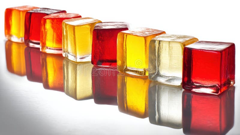 Colorful Fruit Jelly Cubes Glowing on White Surface Create a Vibrant ...