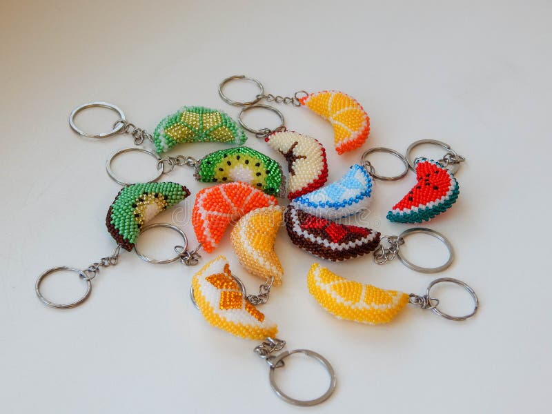 Fruit Key Chains on a White Background Stock Photo - Image of ring ...
