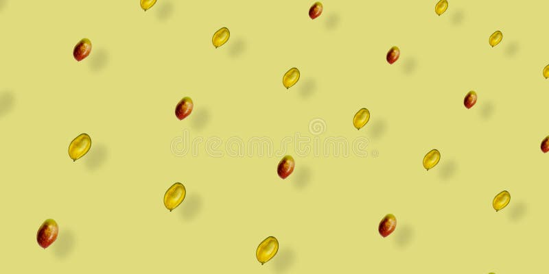 Colorful Fruit Pattern of Fresh Mango on Yellow Background with Shadows ...