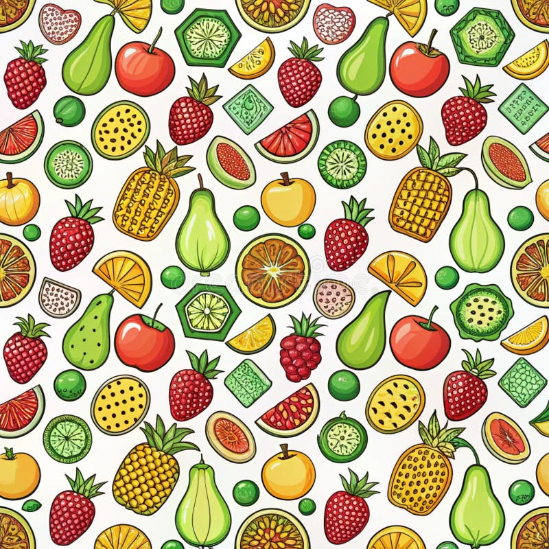 Colorful Fruit Pattern with Various Tropical Fruits Stock Image - Image ...