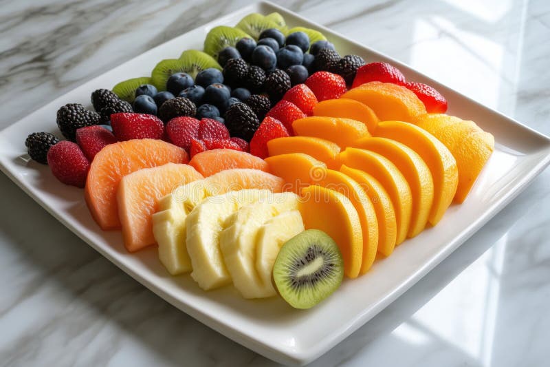 Colorful Fruit Platter Featuring Assorted Berries, Melons, and Tropical ...