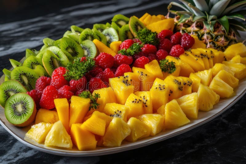 Colorful Fruit Platter Featuring Fresh Kiwi, Pineapple, Mango ...