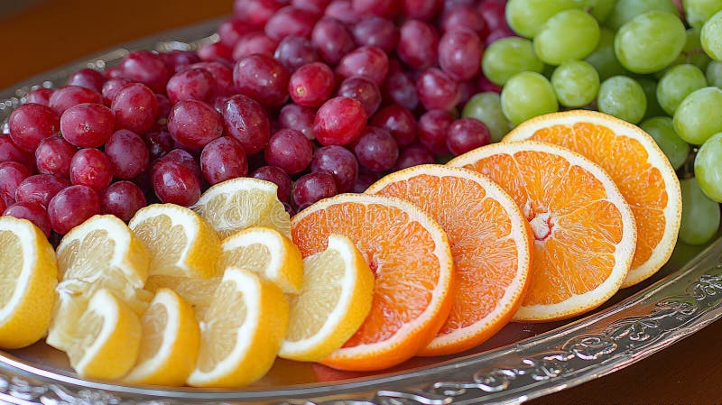 Colorful Fruit Platter on Silver Tray Stock Photo - Image of gathering ...