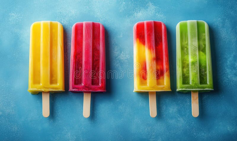 Colorful Fruit Popsicles on Blue Background with Vibrant Flavors and ...