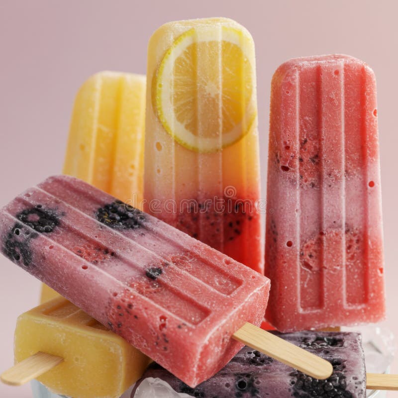 Colorful Fruit Popsicles on Ice Stock Illustration - Illustration of ...