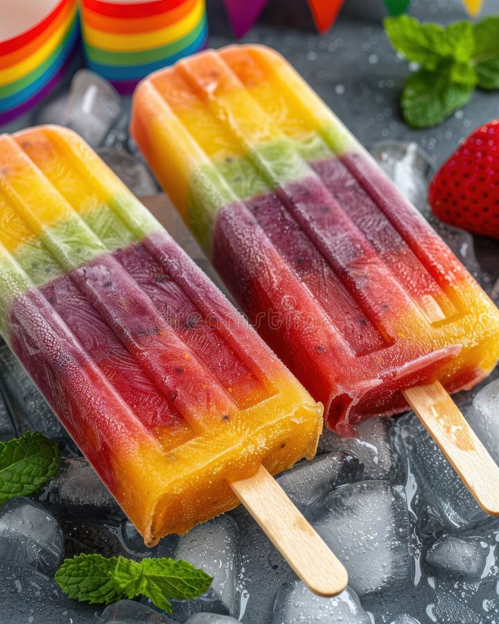 Colorful Fruit Popsicles on Ice Stock Illustration - Illustration of ...