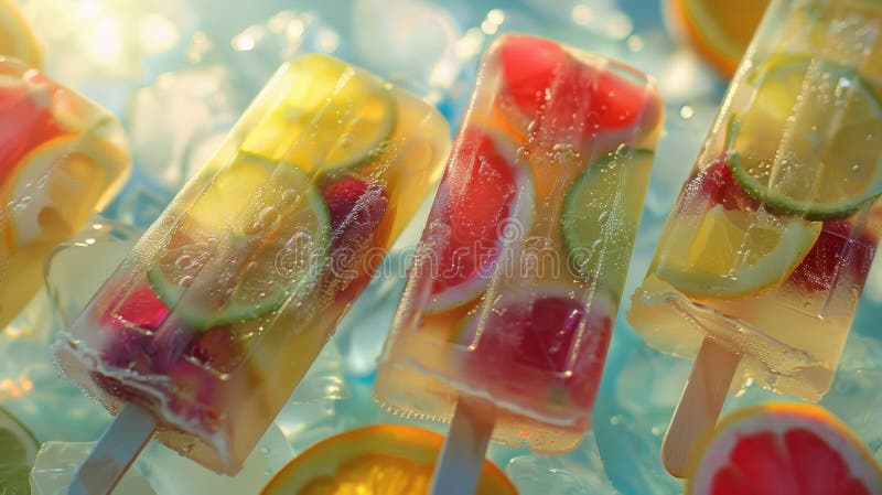 Colorful Fruit Popsicles on Ice with Slices of Citrus Stock Image ...