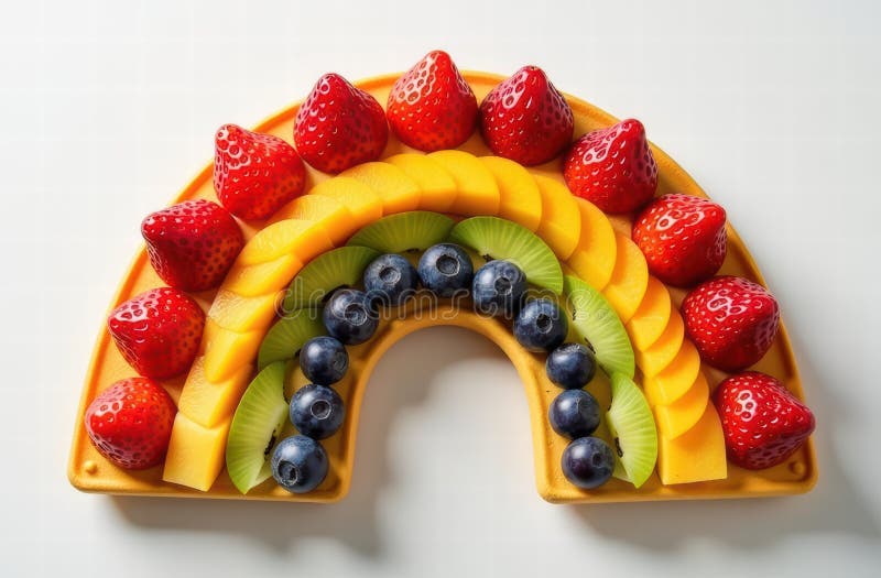 Colorful Fruit Rainbow Display of Berries and Sliced Mango for Healthy ...