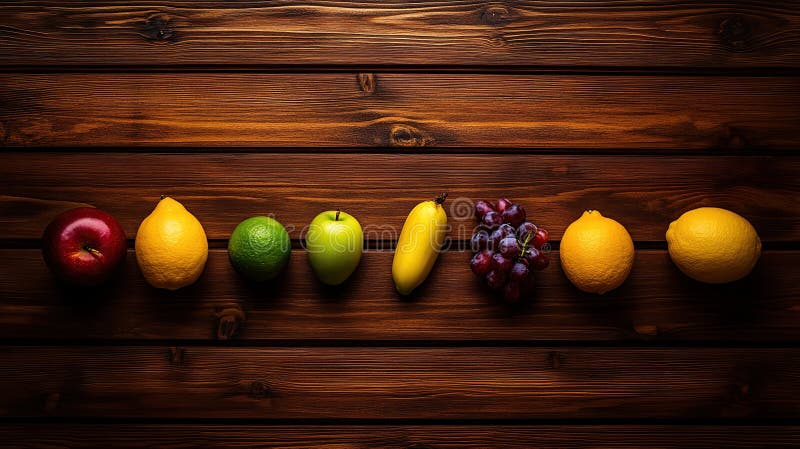 Colorful Fruit Row Wooden Table Overhead Shot Stock Photos - Free ...