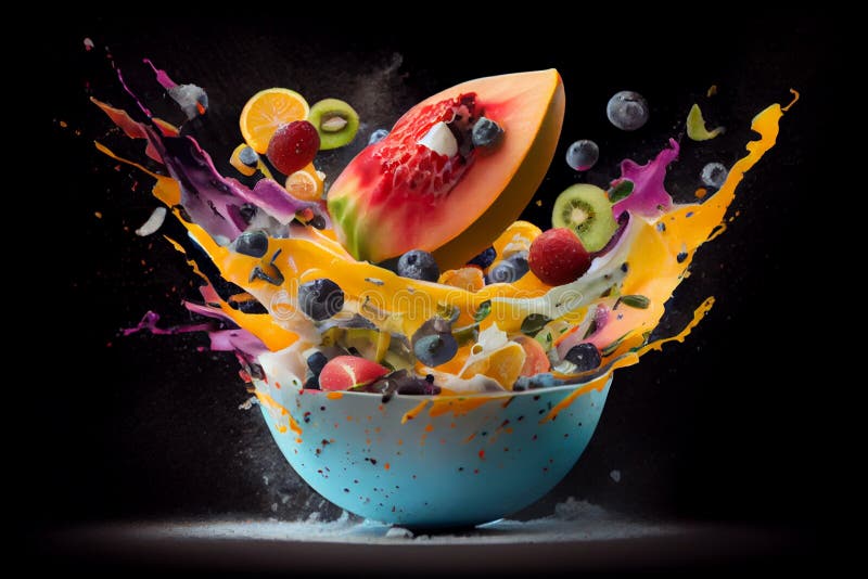 Colorful Fruit Salad Exploding Stock Illustration - Illustration of ...