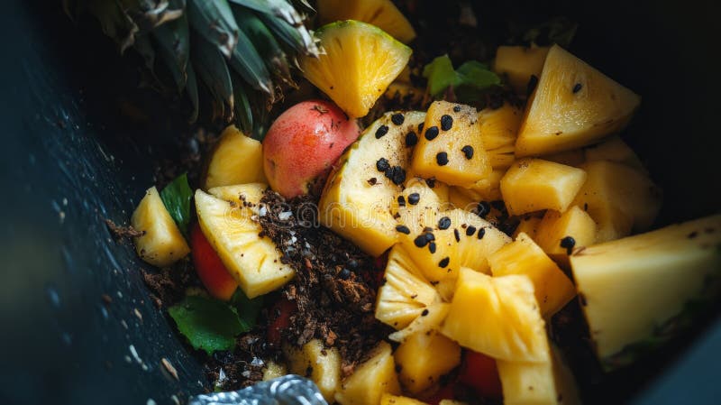 Colorful Fruit Scraps in Compost Bin with Fresh Ingredients Stock ...