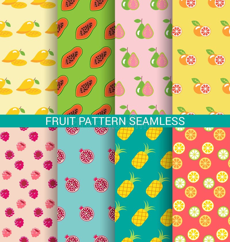 Colorful Fruit Seamless Pattern Set Stock Vector - Illustration of ...