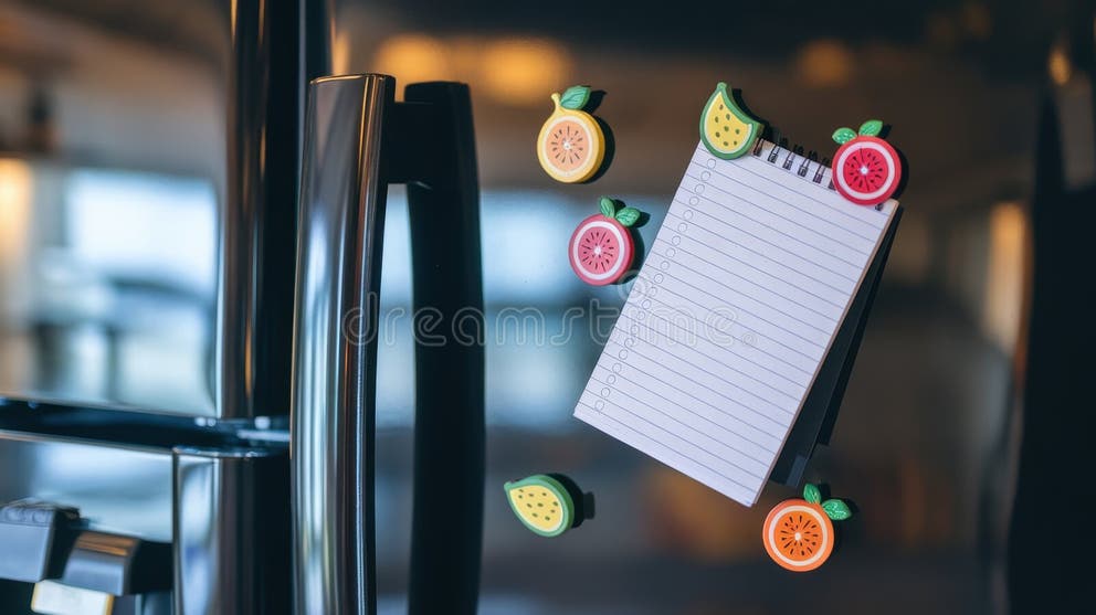Colorful Fruit-shaped Magnets Holding a Notepad on a Modern ...