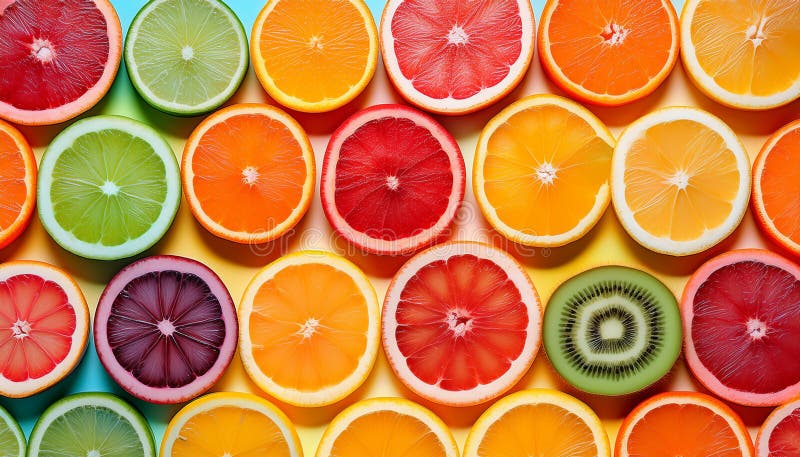 Colorful Fruit Slices Arranged in a Perfect Grid Creating a Vibrant ...