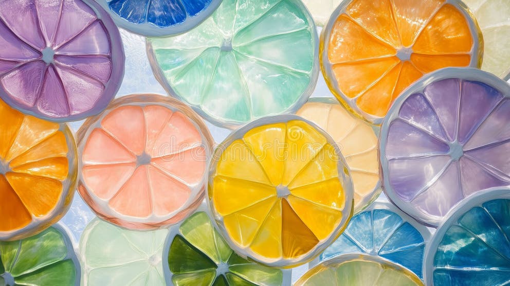 Colorful Fruit Slices Pattern in Stained Glass Design Stock Photo ...