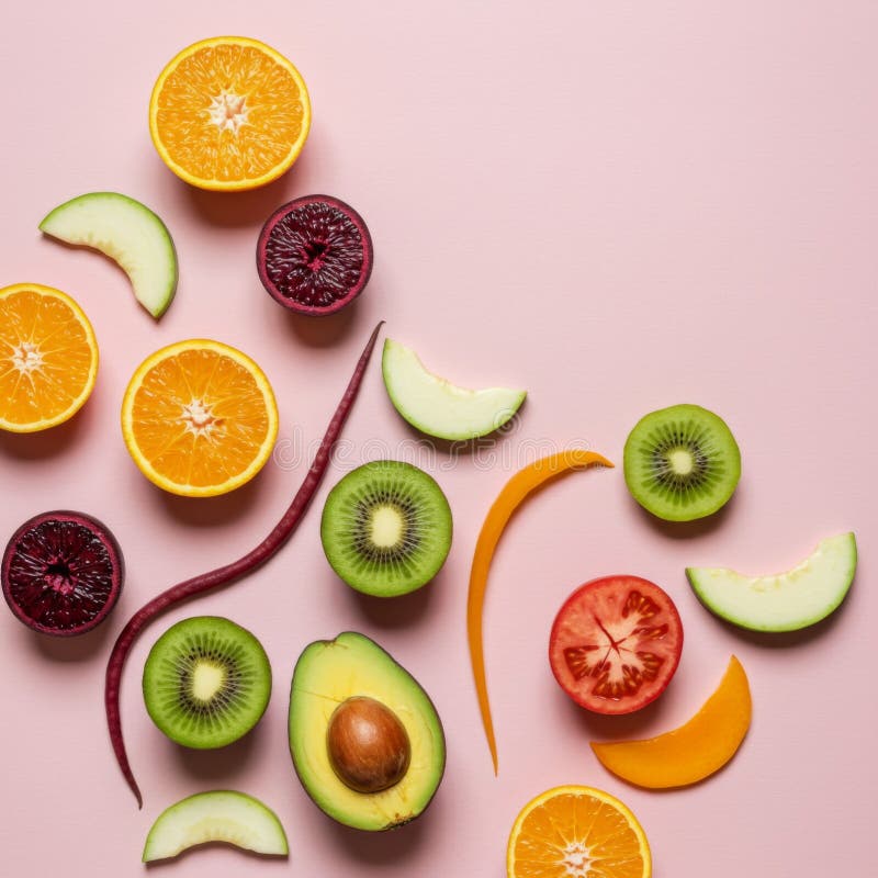 Colorful Fruit Slices on Pink Background Stock Illustration ...