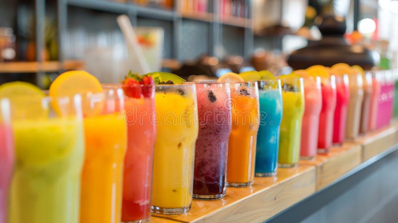 Colorful Fruit Smoothies in a Row, Representing Variety and Healthy ...