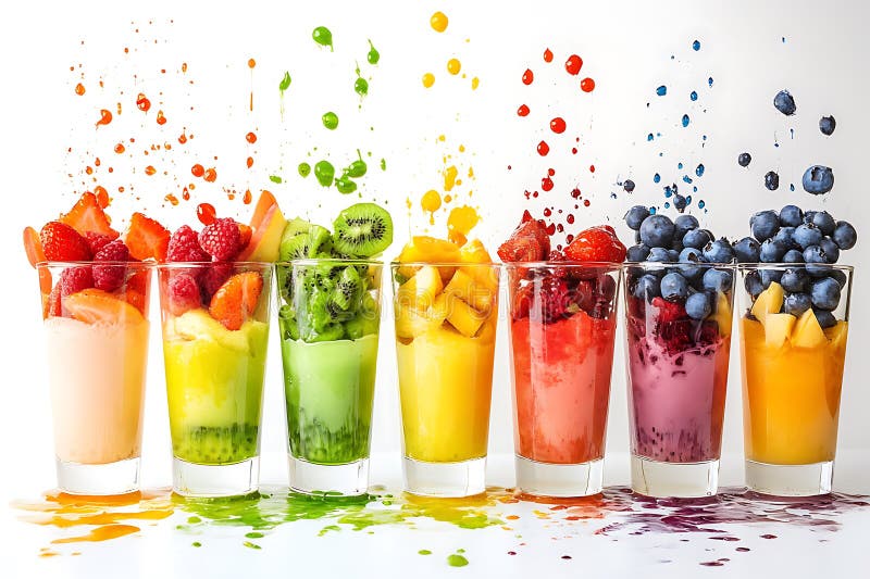 Colorful Fruit Smoothies with Splashes of Color Stock Illustration ...