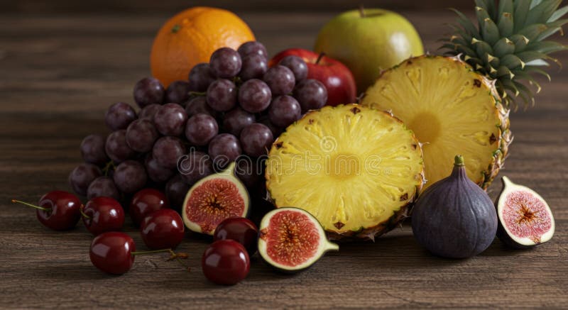 Colorful Fruit Still Life on Wooden Table Stock Illustration ...