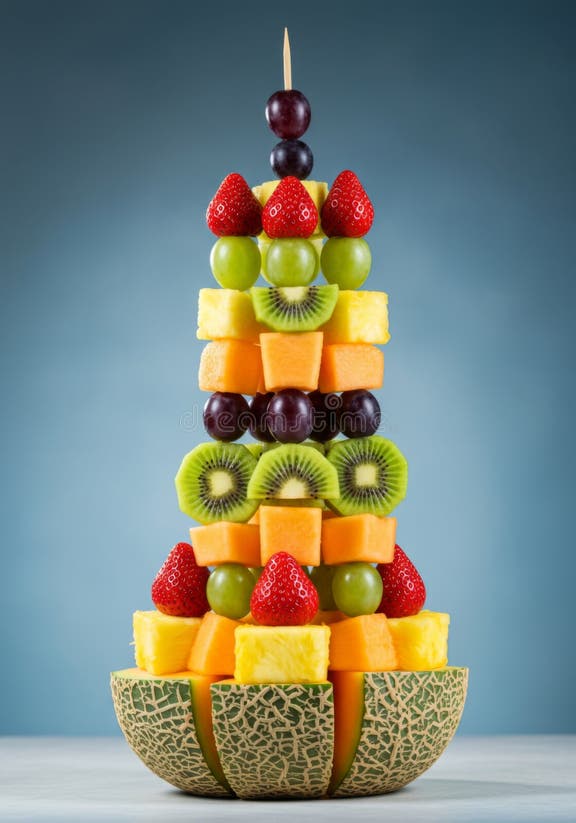 Colorful Fruit Tower on a Melon Base Stock Illustration - Illustration ...