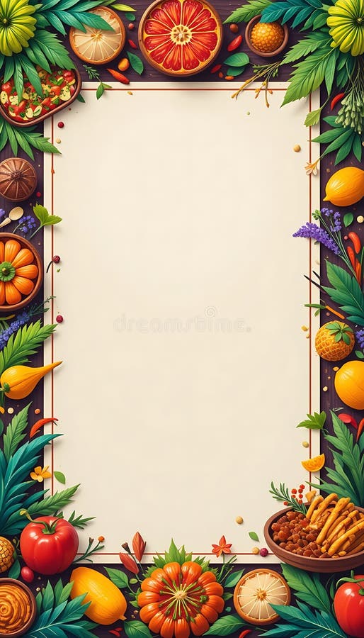 Colorful Fruit and Vegetable Border Frame with Empty Text Space Stock ...