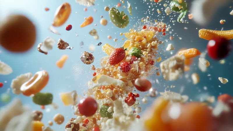 Colorful Fruit and Vegetable Explosion Against Blue Background Stock ...