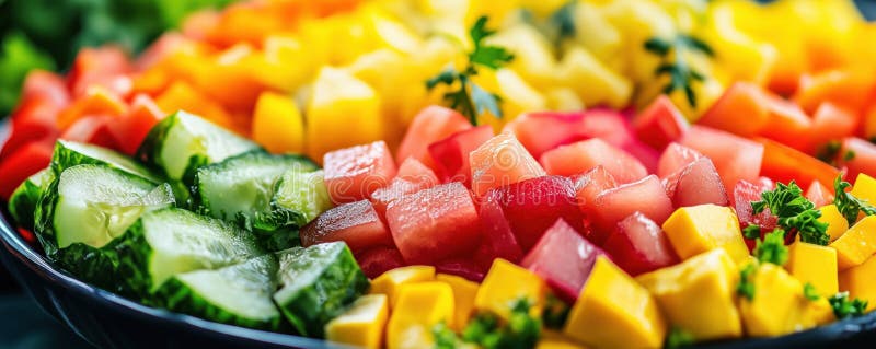 Colorful Fruit and Vegetable Platter Featuring Fresh Watermelon, Mango ...