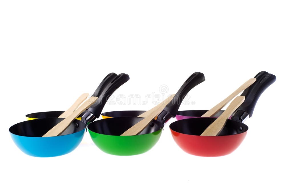 Colorful frying pans stock image. Image of kitchen, equipment - 17642711