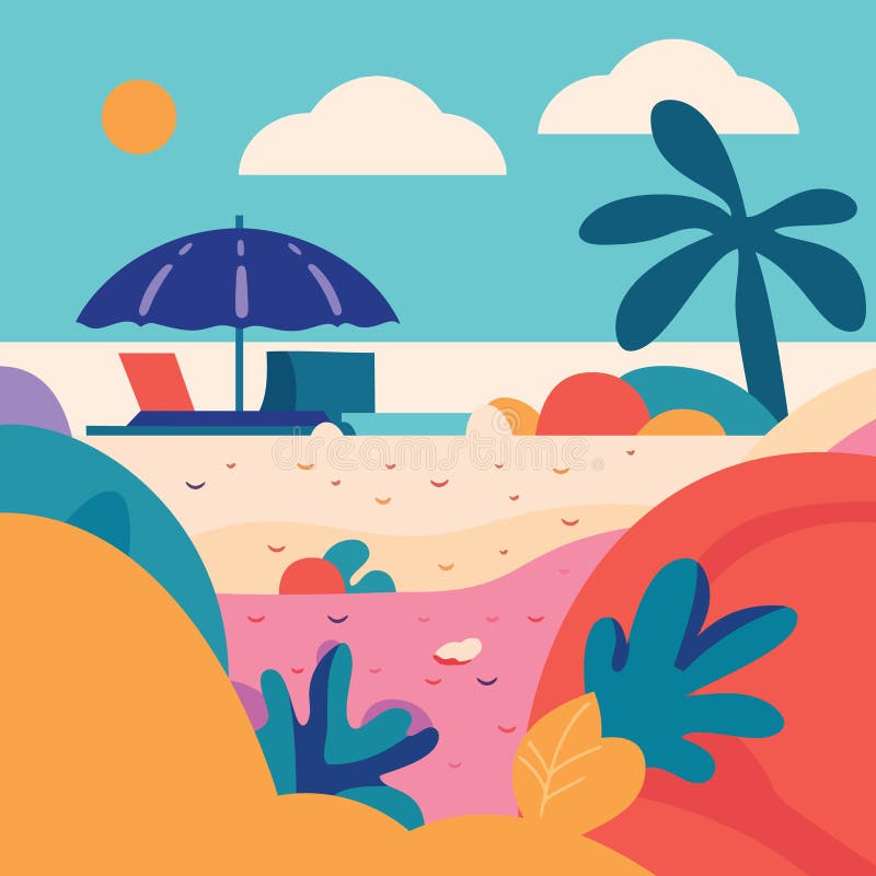 Colorful Fun Beach Scene stock vector. Illustration of cloud - 277987261