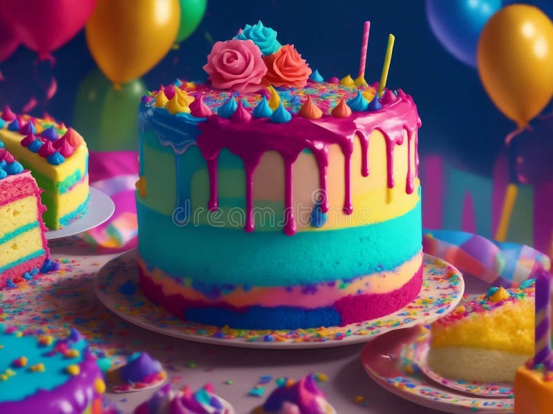 A Colorful Fun Cake Party, Generative AI Illustration Stock ...