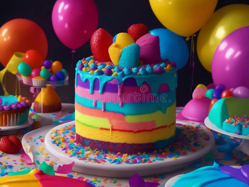 A Colorful Fun Cake Party, Generative AI Illustration Stock ...