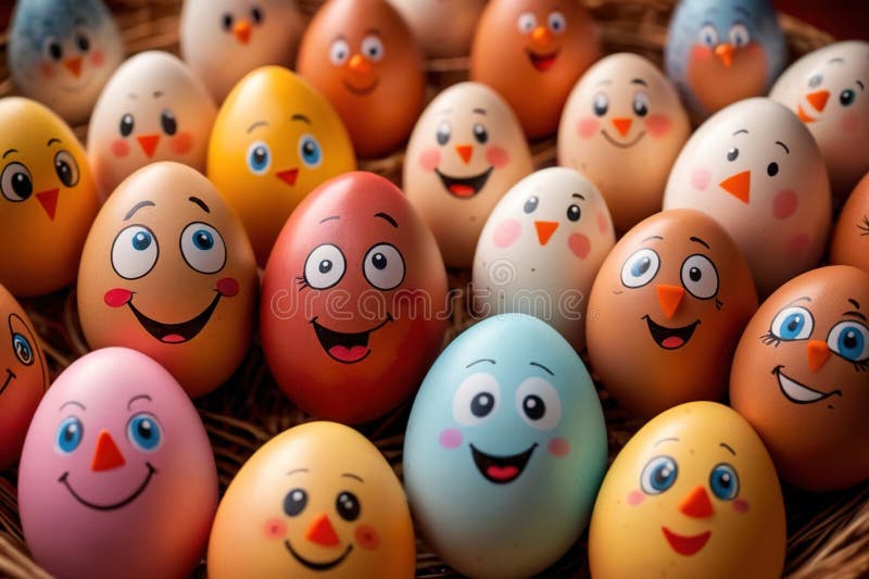 Colorful Fun Easter Eggs with Hand Drawn Cartoon Faces Stock ...