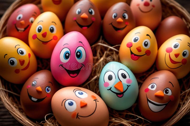 Colorful Fun Easter Eggs with Hand Drawn Cartoon Faces Stock ...