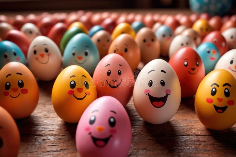 Colorful Fun Easter Eggs with Hand Drawn Cartoon Faces Stock ...
