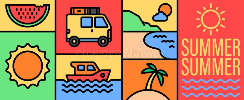 Colorful Fun Icon Summer Background Banner, Poster, Banner Stock Vector ...
