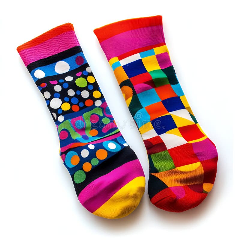 Colorful and Fun Patterned Socks Pair Isolated on White Background ...