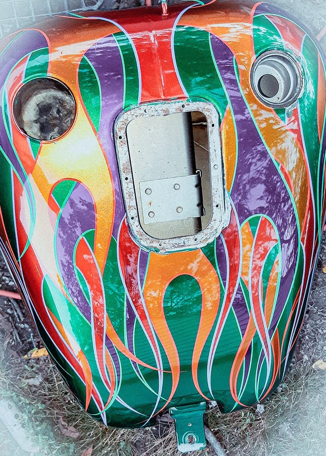 Colorful Fun Shiny Flamed Gas Tank Stock Photo - Image of flamed ...