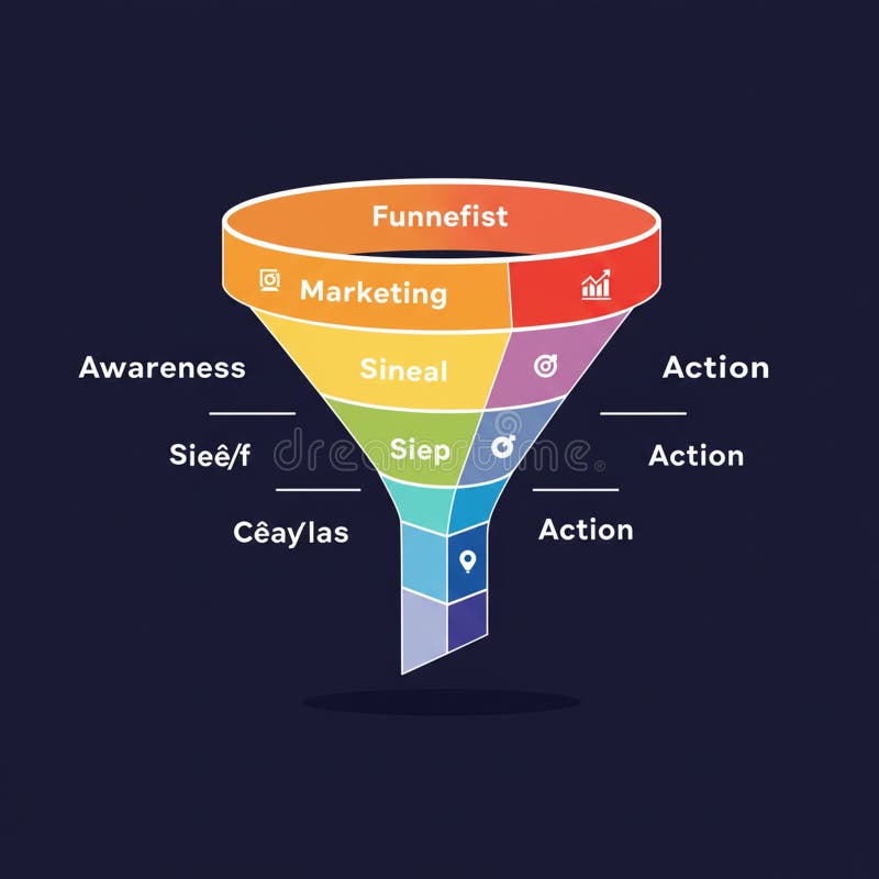 A Colorful Funnel Diagram on a Dark Background, Illustrating a Process ...
